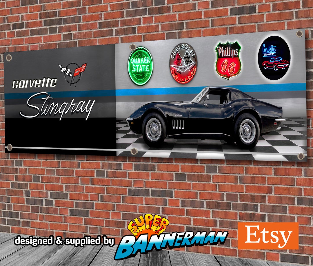 Corvette Stingray Coupe black Banner for Garage, Workshop, Showroom Etc ...