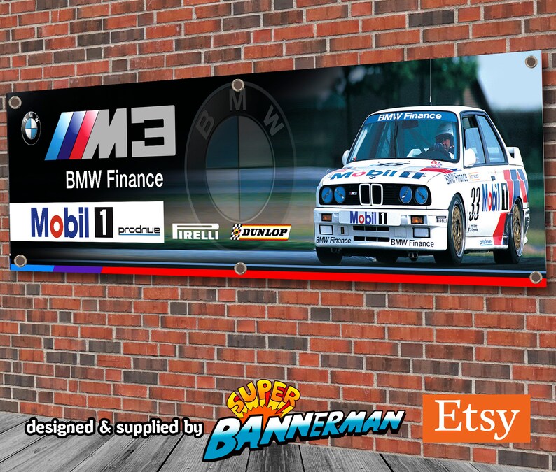 BMW E30 M3 Mobil 1 Motorsport PVC Banner for Garage, Workshop, Showroom ...