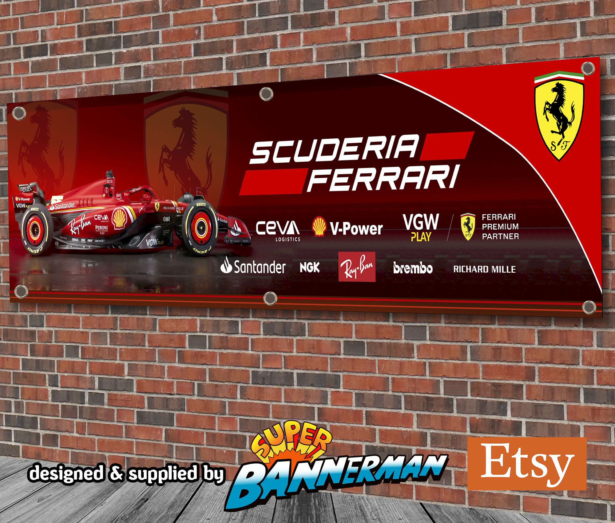 Ferrari 2024 F1 Team Banner for Garage, Workshop, Showroom Etc, Charles ...