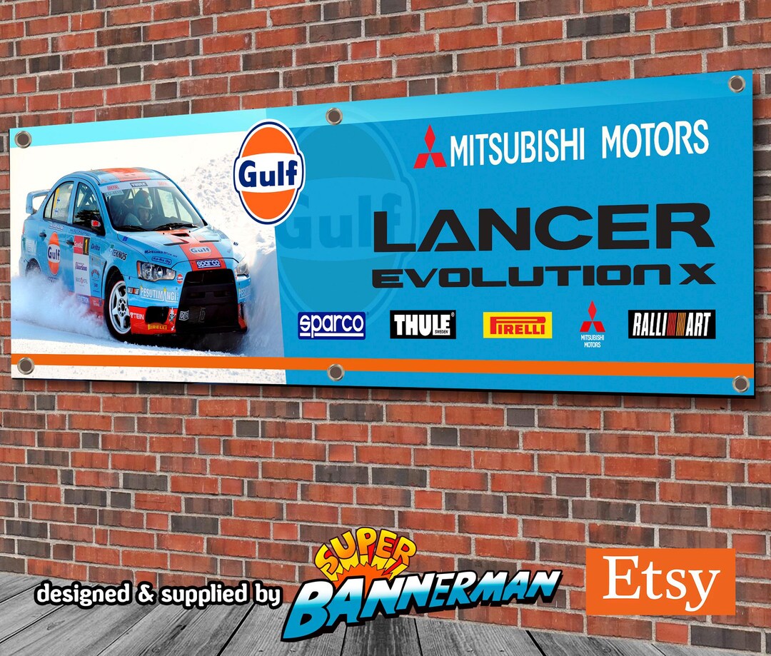 Mitsubishi Lancer Evo 10 Gulf Racing Rally Car Banner for Garage ...