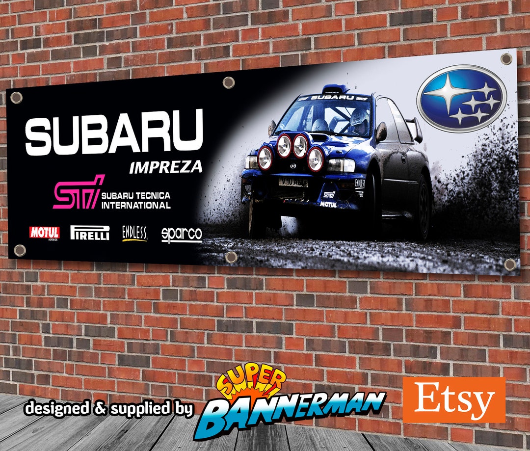 Subaru P1 Sti WRC Rally Car PVC Banner for Garage, Workshop Etc Colin ...