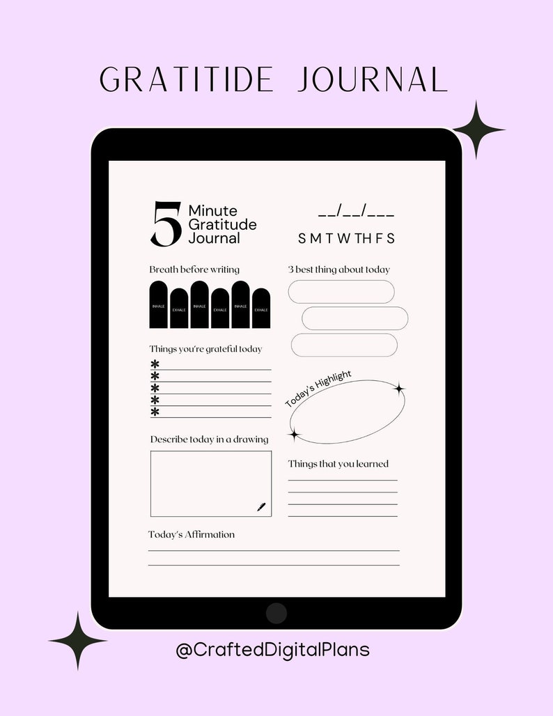 5 Minute Gratitude Digital Journal, Goodnotes Journal, iPad Journal ...