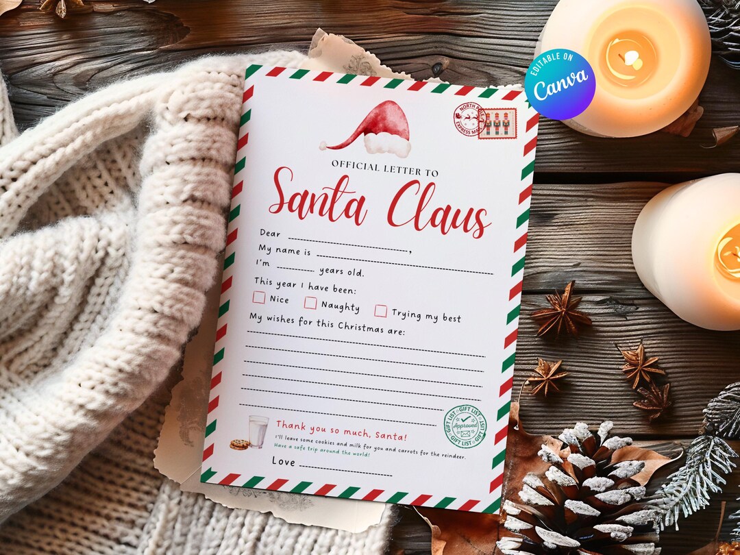 Letter to Santa Editable, Printable Santa Wish List Letters, Christmas ...