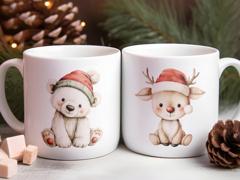 50 Watercolor Christmas Cute Clipart, Santa Claus Clipart, Ornament ...
