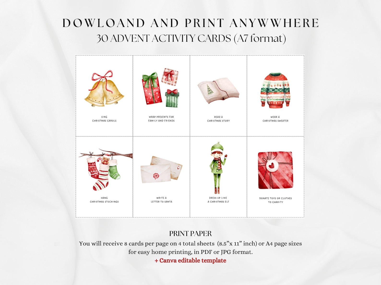 30 Editable Christmas Advent Activity Cards, Christmas Bucket List ...