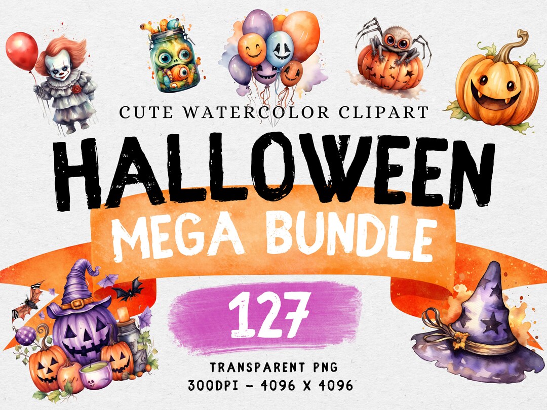 MEGA BUNDLE - 127 Halloween Watercolor Cute Clipart | Clipart for ...