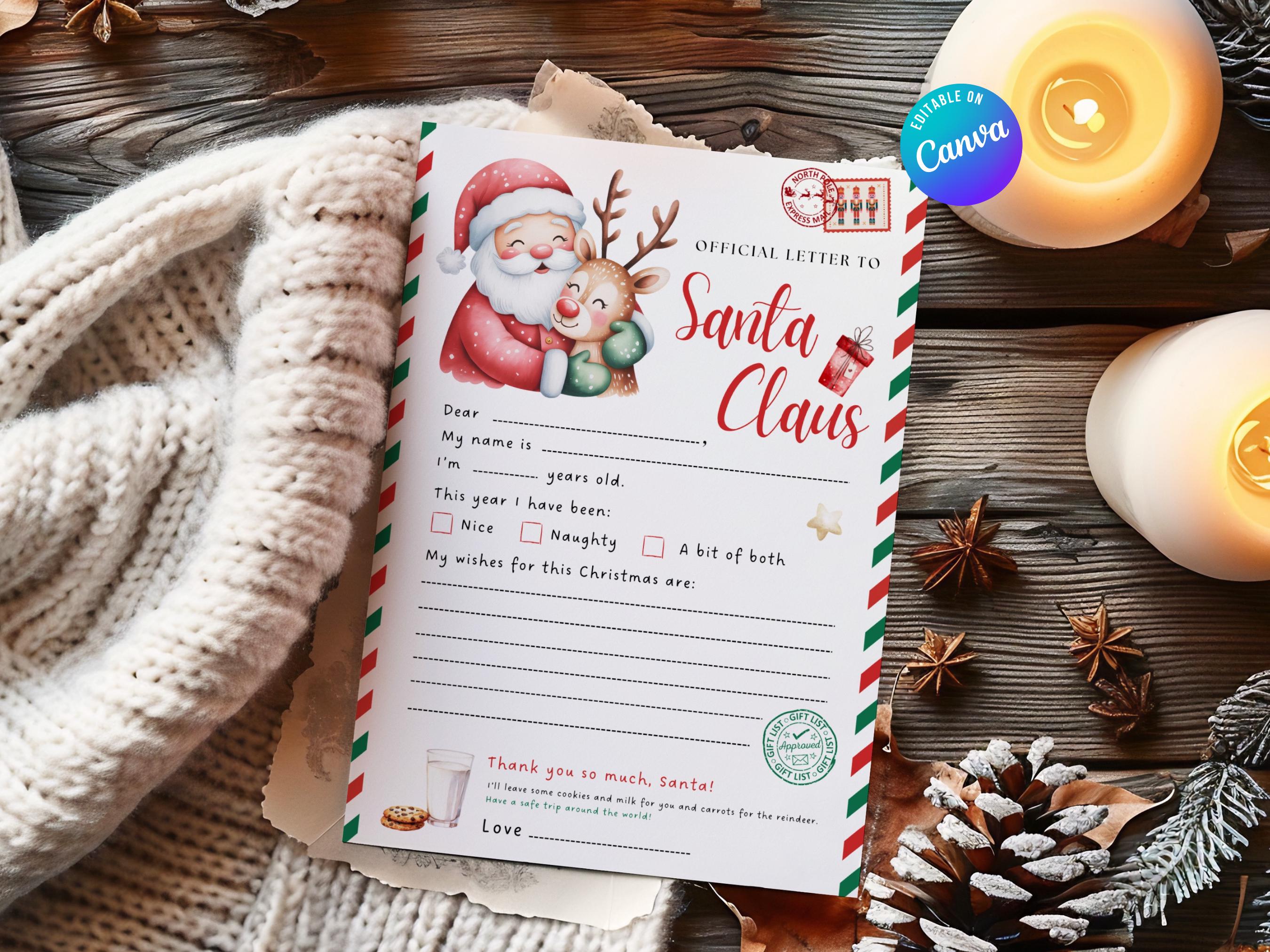 Letter to Santa Editable, Printable Santa Wish List Letters, Christmas ...