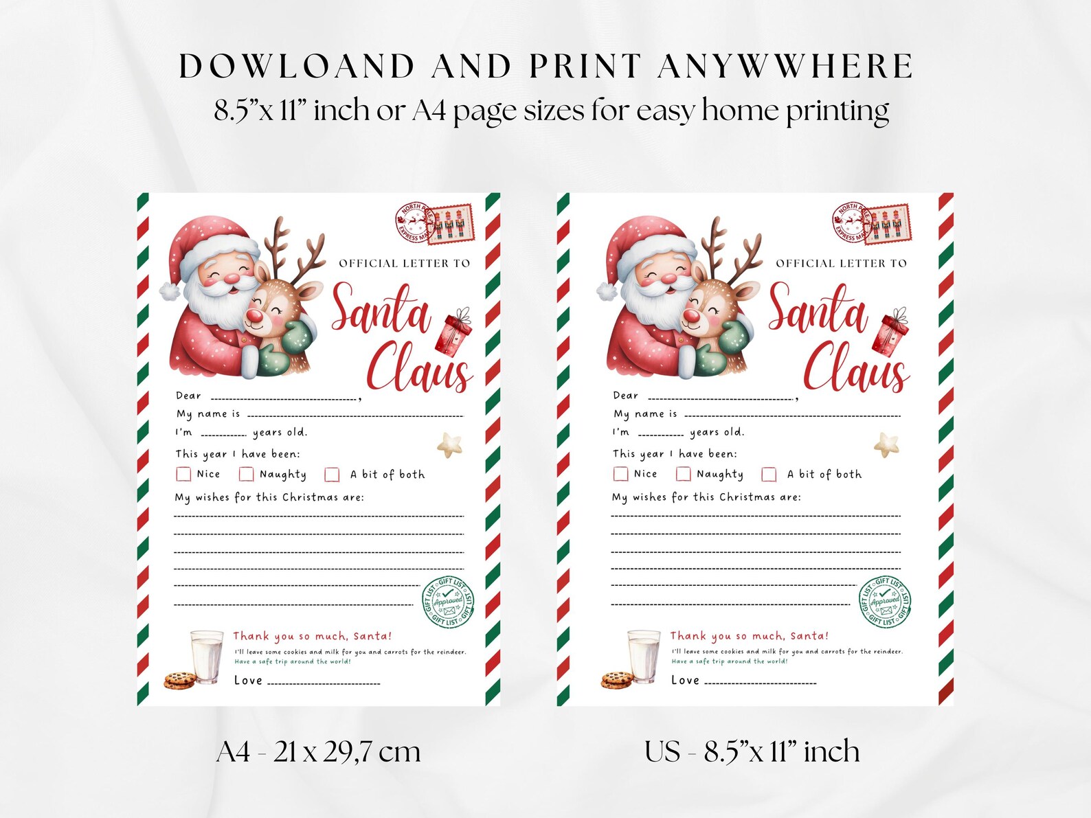Letter to Santa Editable, Printable Santa Wish List Letters, Christmas ...