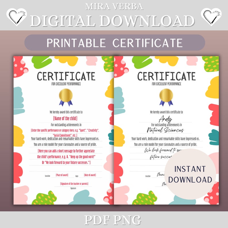 Certificate for Excellence Performance Certificate of - Etsy