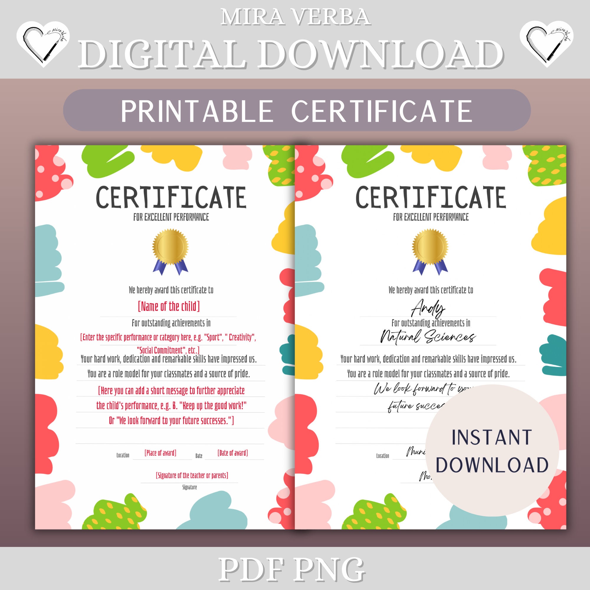 Certificate for Excellence Performance Certificate of - Etsy