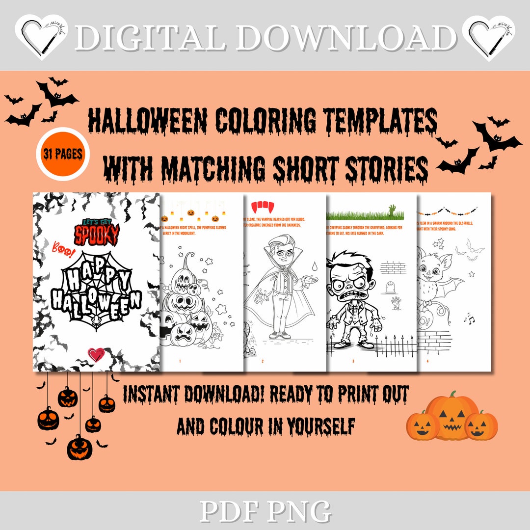 Halloween Coloring Pages for Kids With Matching Short Stories - Etsy