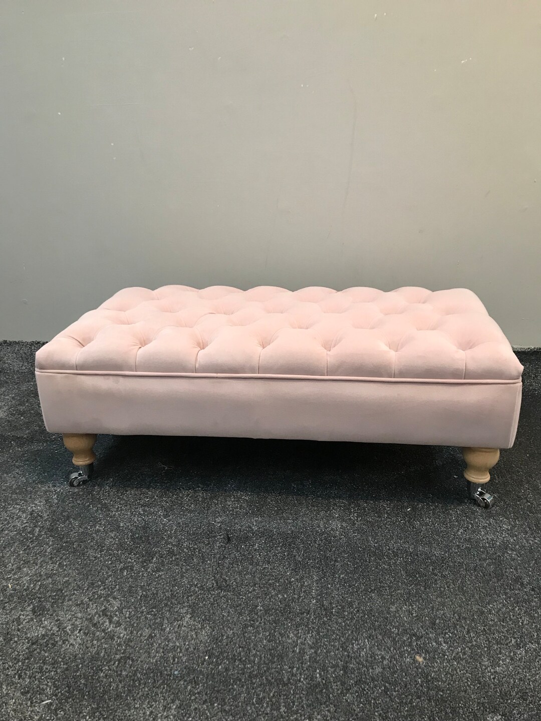 British Handmade Footstool in Blush Pink Plush Velvet - Etsy