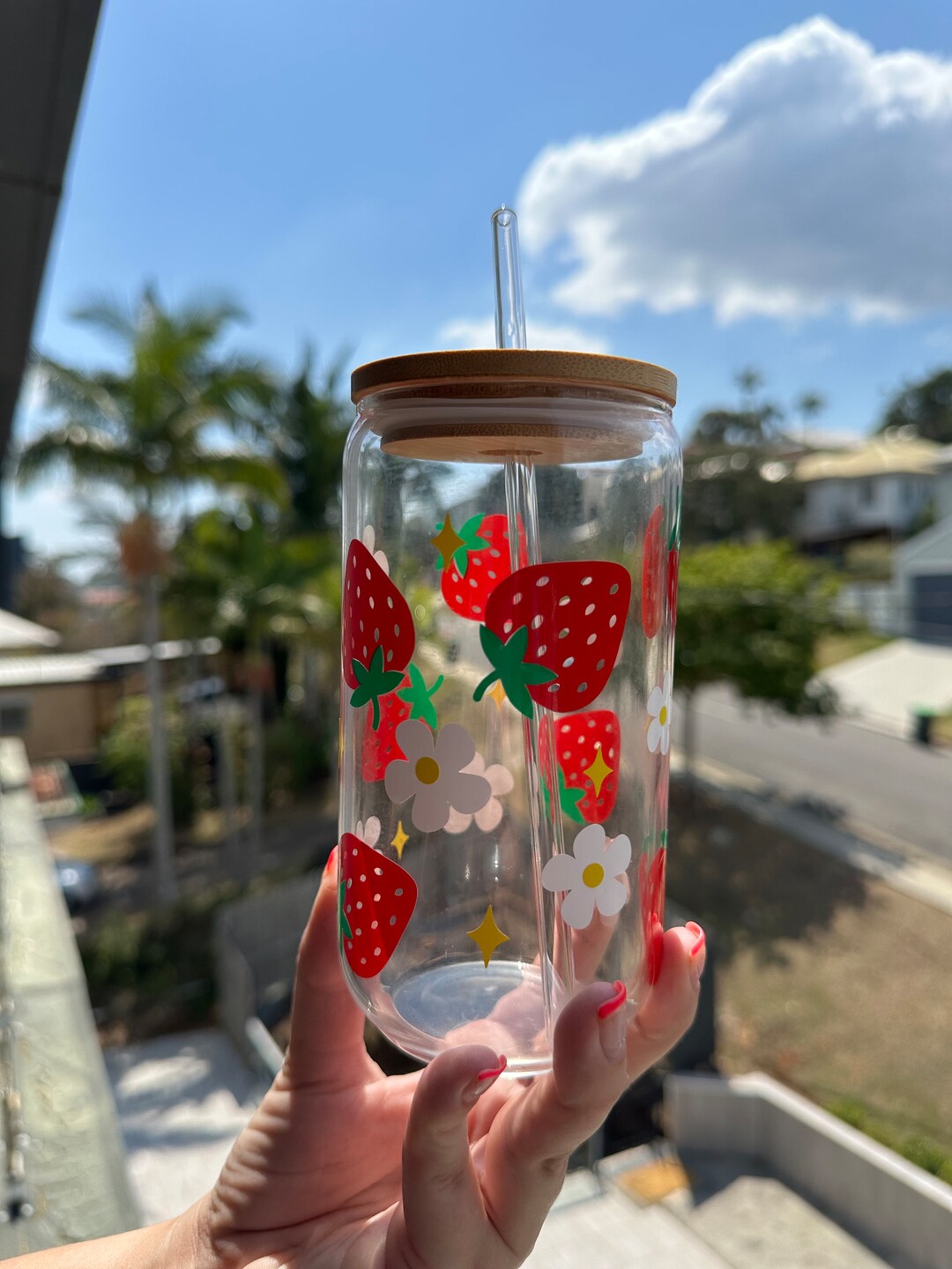 Strawberry Summer Glass Cup - Etsy