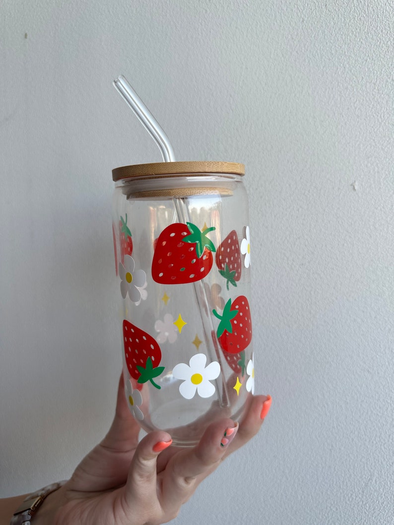 Strawberry Summer Glass Cup - Etsy