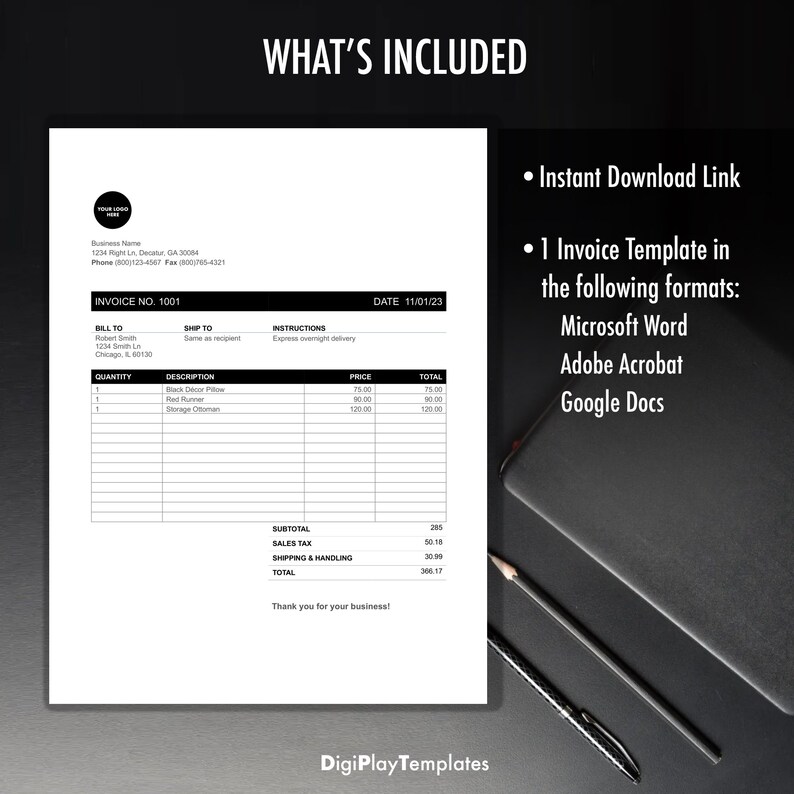Invoice Template Download, Invoice, Business Invoice, Order Form, Invoice Form, Digital Download ...