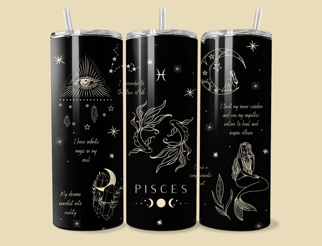 Pisces Zodiac Sign 20oz Skinny Tumbler With Straw Tumbler Cup With Lid ...