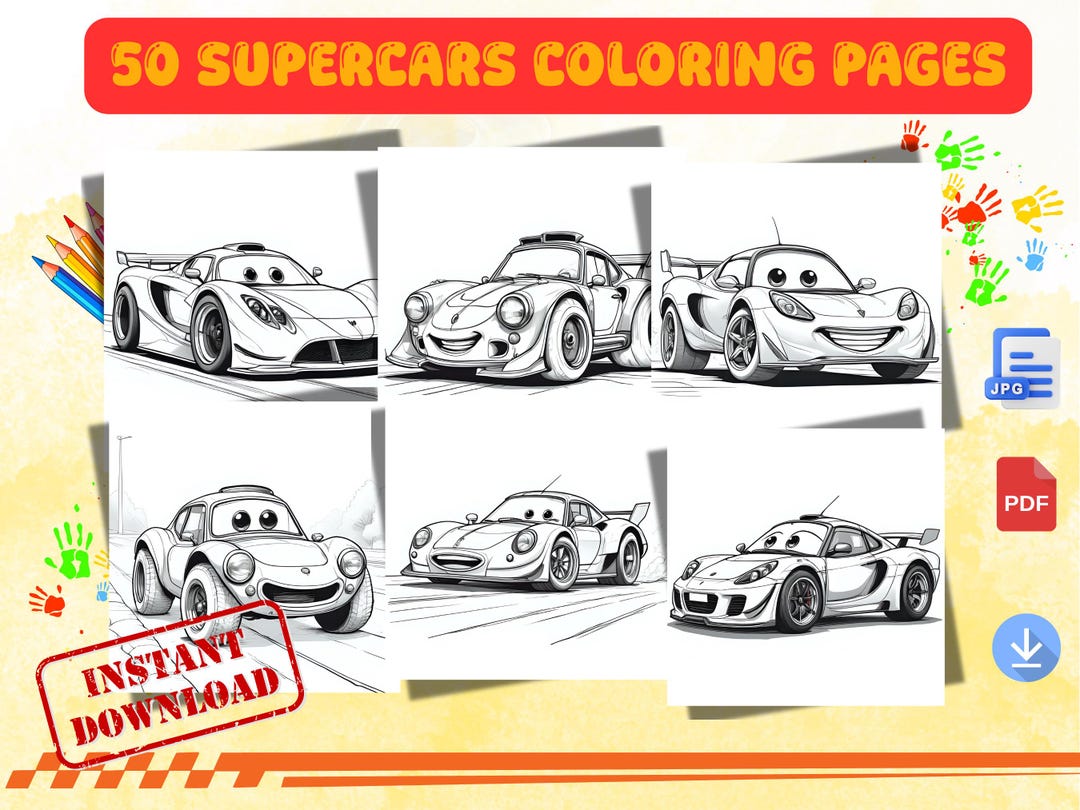 50 Cartoon Supercar Coloring Pages – Printable 8.5×11 PDF for Kids ...