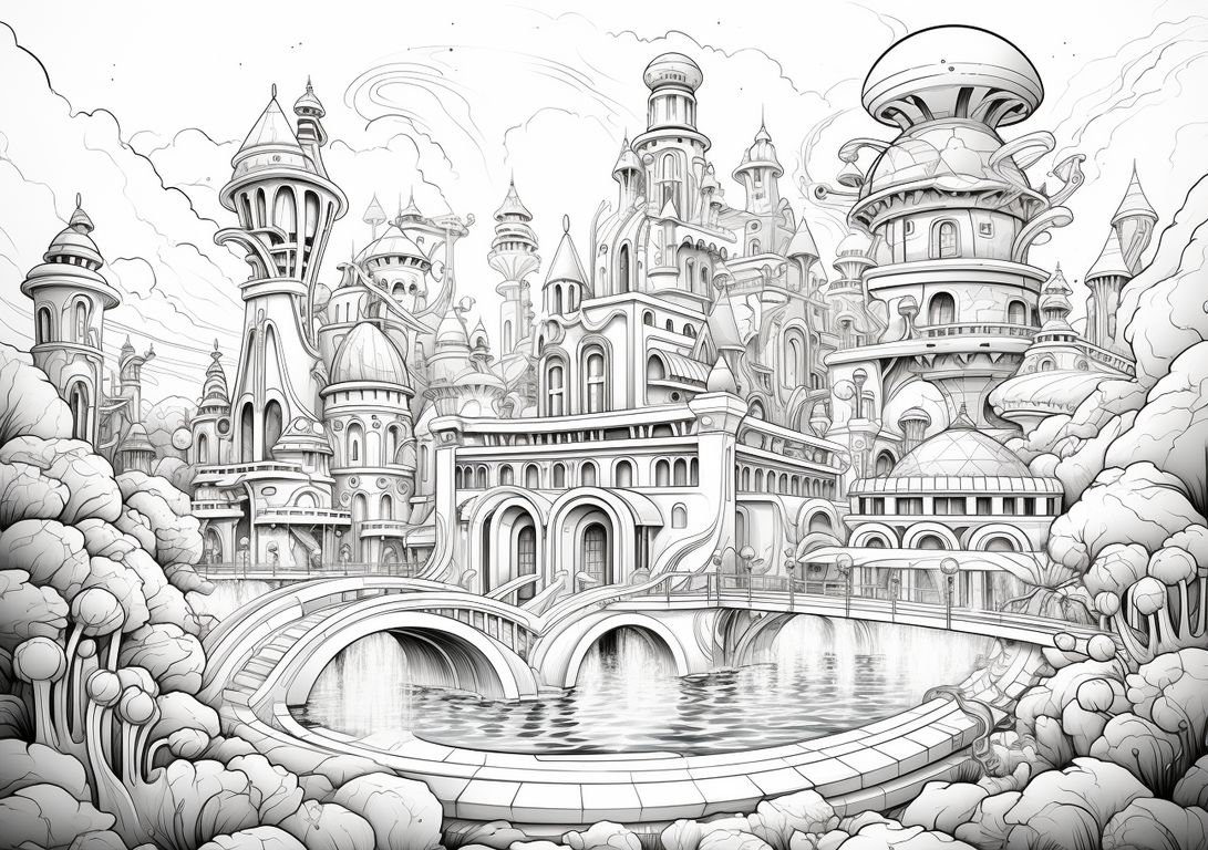 Fantastical Worlds Coloring Book - Adult Coloring Pages, Instant ...