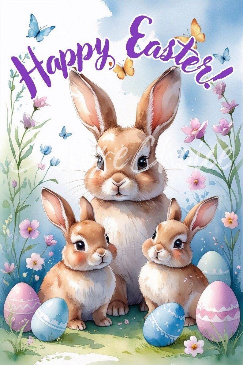 10 Easter Bunny Clipart | 10 Digital Easter Cards | Bunny With Flowers ...