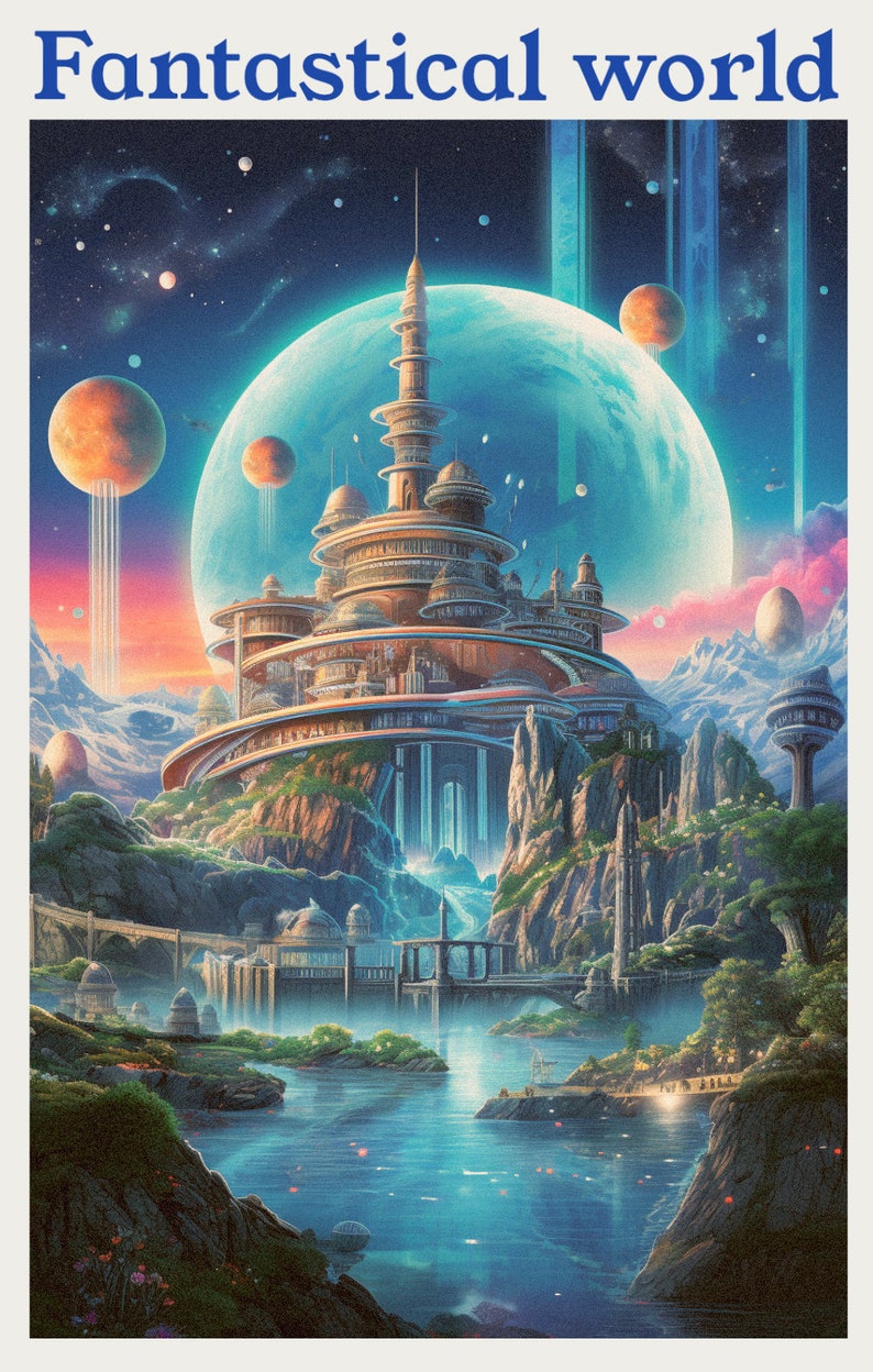 Fantastical Worlds Coloring Book - Adult Coloring Pages, Instant Download, Grayscale Coloring ...