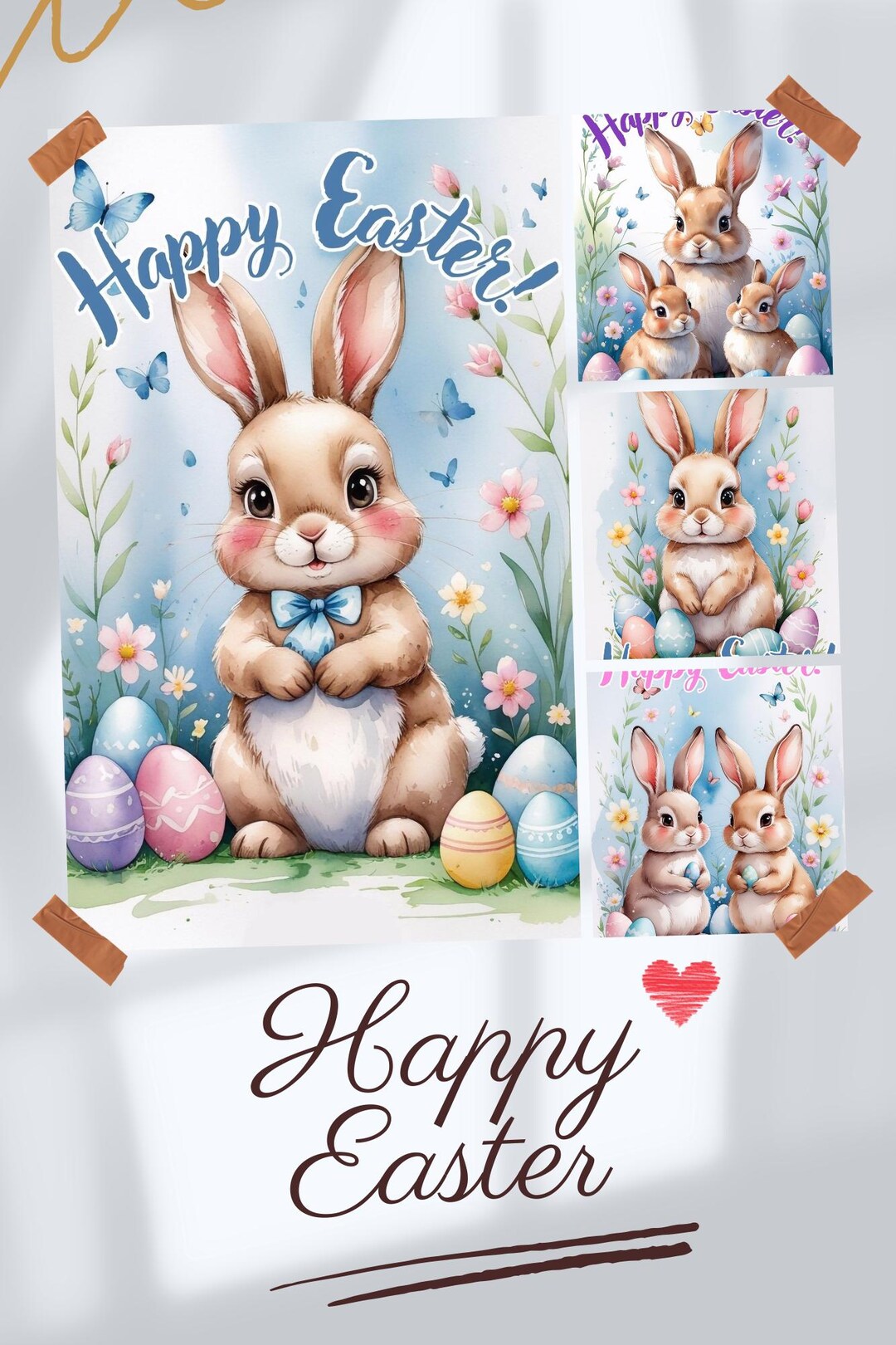 10 Easter Bunny Clipart | 10 Digital Easter Cards | Bunny With Flowers ...