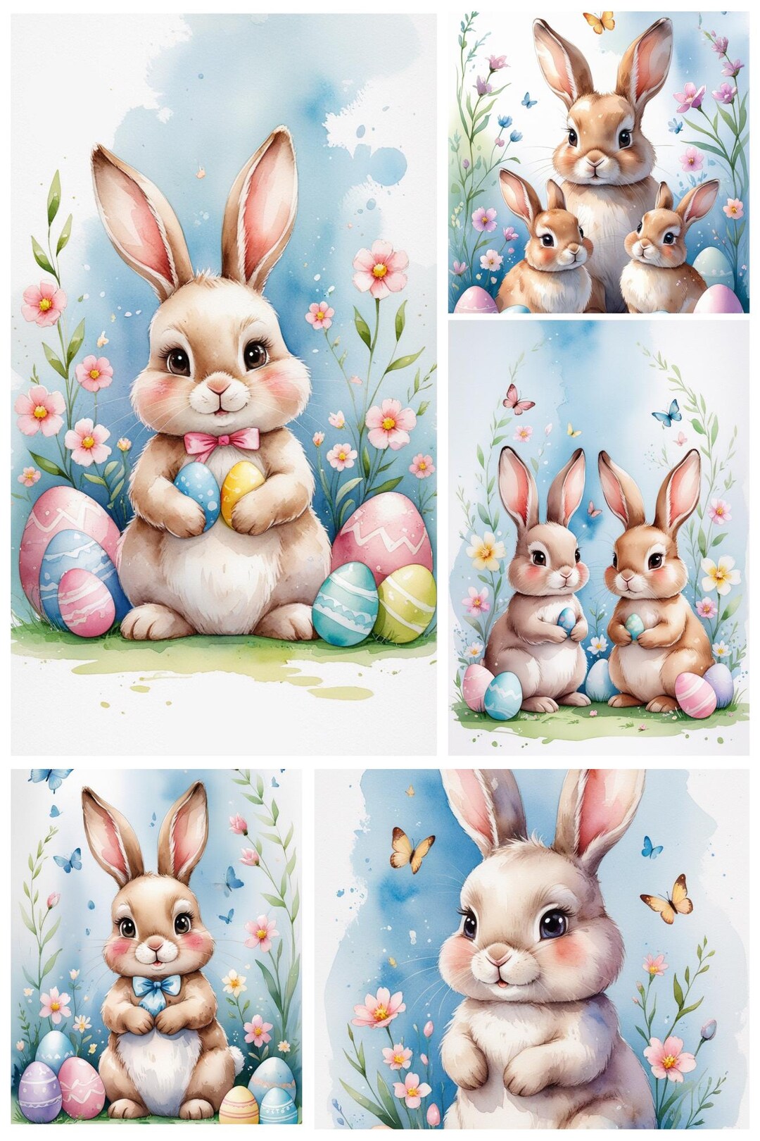 10 Easter Bunny Clipart | 10 Digital Easter Cards | Bunny With Flowers ...