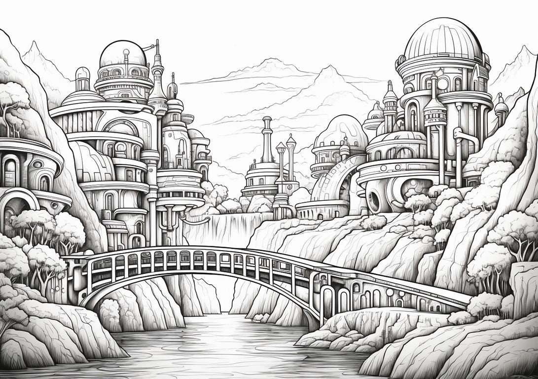 Fantastical Worlds Coloring Book - Adult Coloring Pages, Instant ...