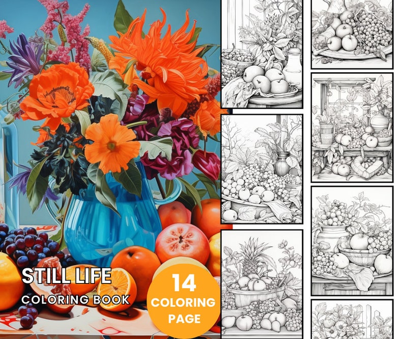 STILL LIFE Coloring Book - Adult Coloring Pages, Instant Download ...
