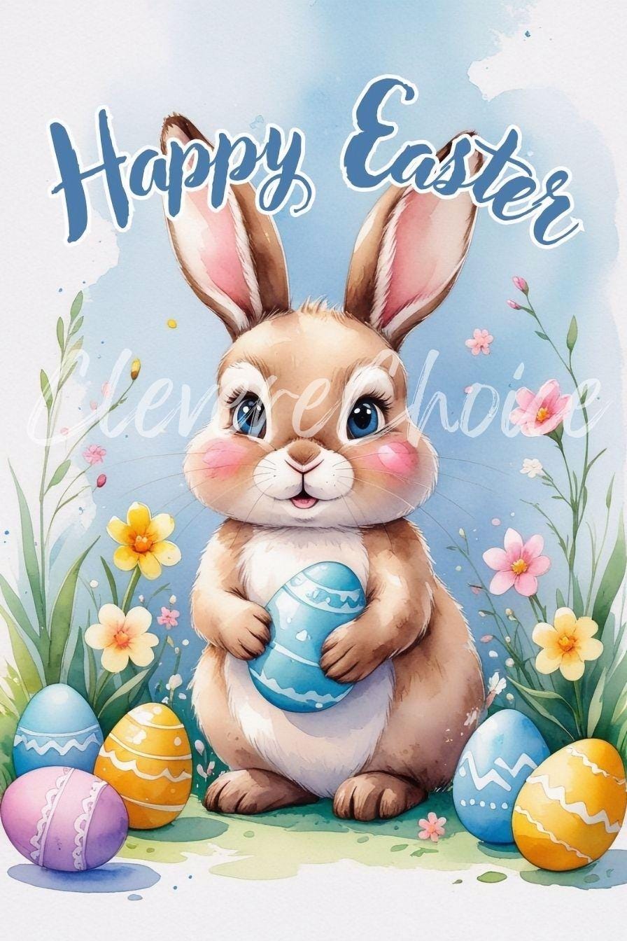 10 Easter Bunny Clipart | 10 Digital Easter Cards | Bunny With Flowers ...