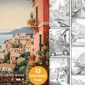 Italy Coloring Book - Adult Coloring Pages, Instant Download, Grayscale ...