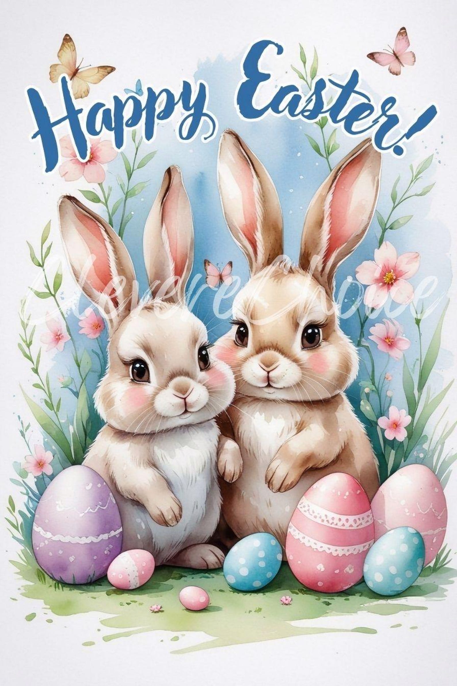 10 Easter Bunny Clipart | 10 Digital Easter Cards | Bunny With Flowers ...