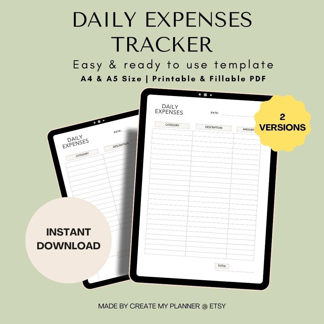 Daily Expenses Tracker Printable Spending Tracker Budget - Etsy