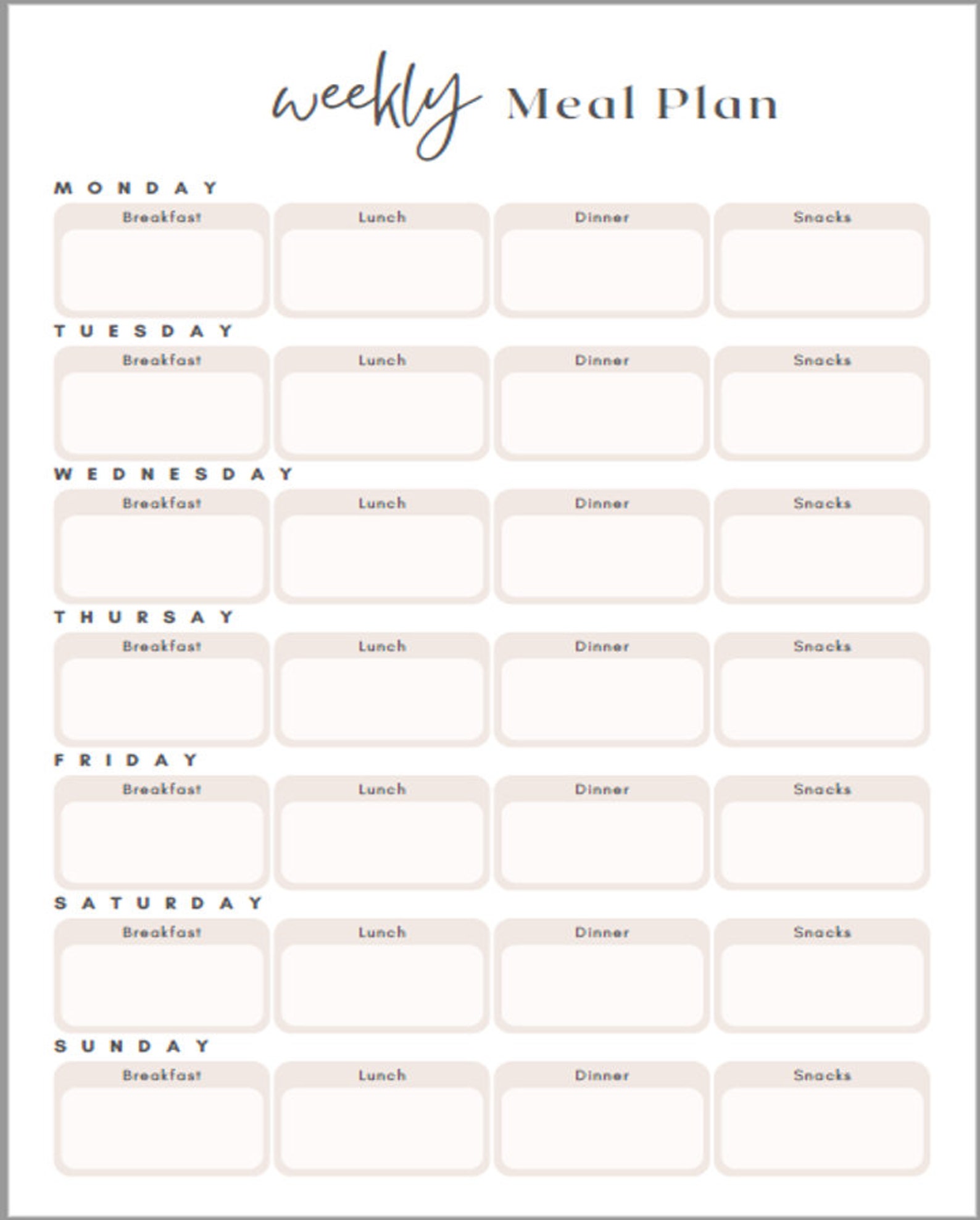 Editable and Printable Weekly Meal Planner - Etsy