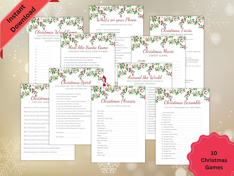10 Christmas Games Bundle, Christmas Party Games, Instant Download ...