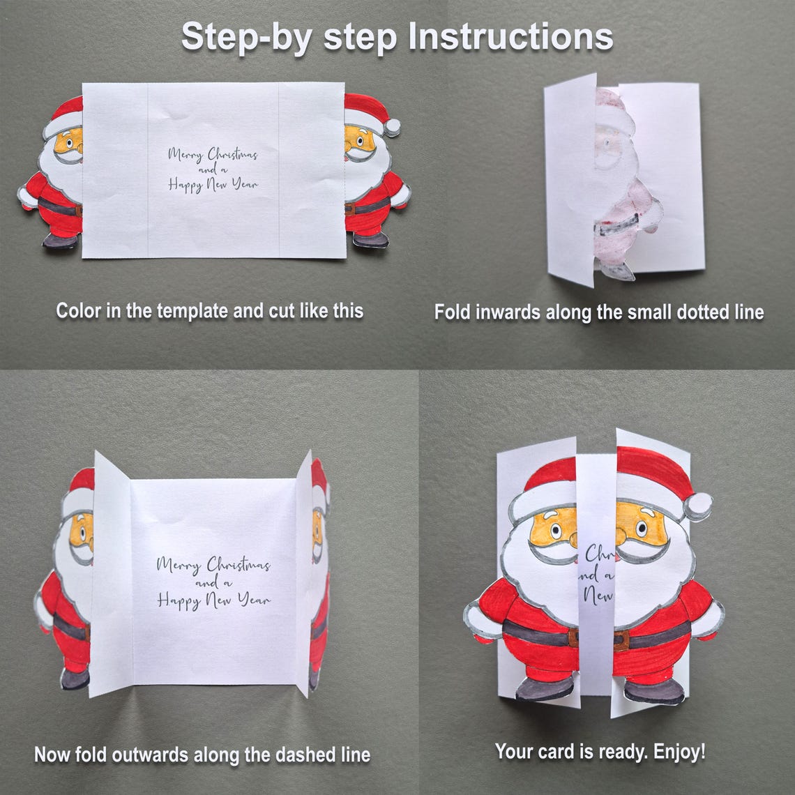 Set of 5 DIY Folding Christmas Greeting Cards - Etsy