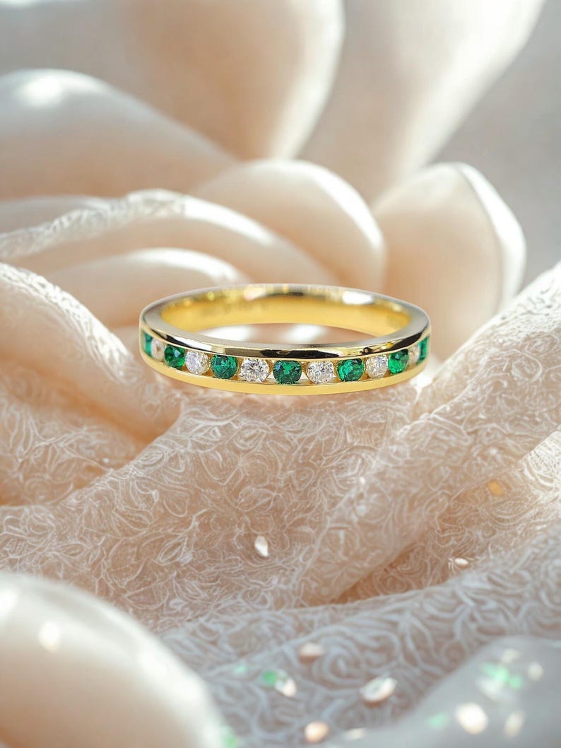 Buy 10KT Yellow Gold Diamond & Ruby Wedding Band Set | Minimalist ...