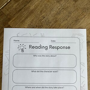 Reading Response, Elementary Printable-main Idea, Reading Comprehension ...