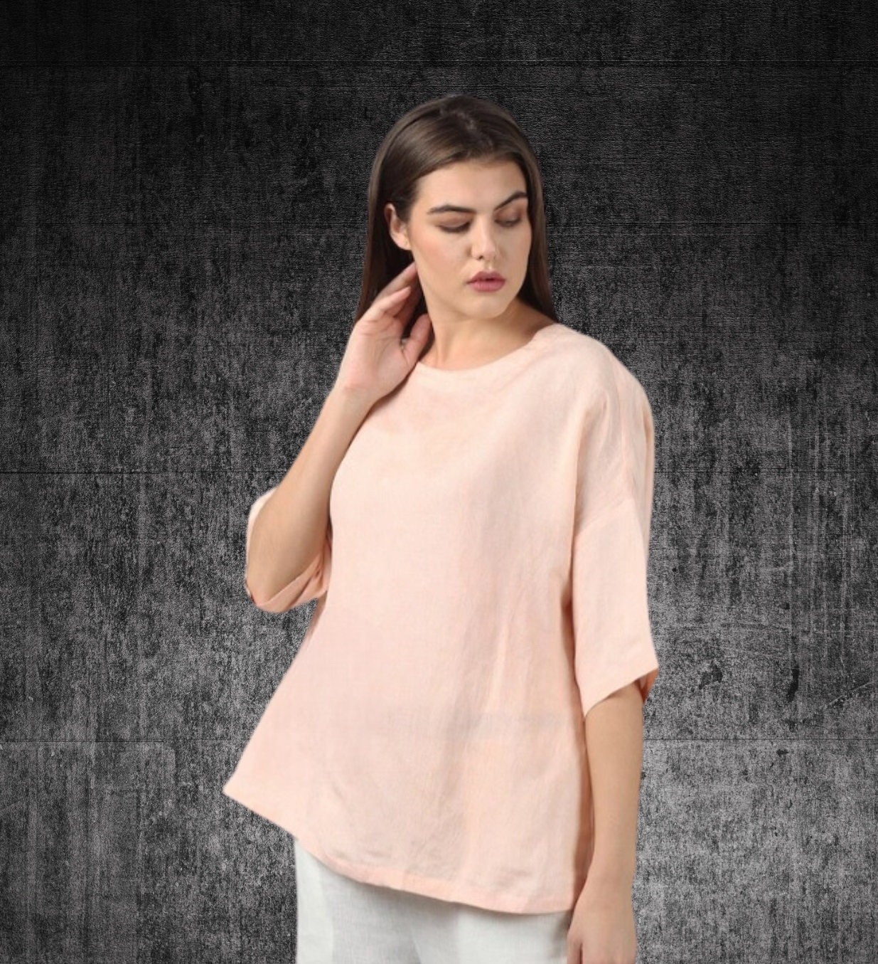 Solid Round Neck Boxy Top Linen Blouse Linen Clothing Natural Linen ...