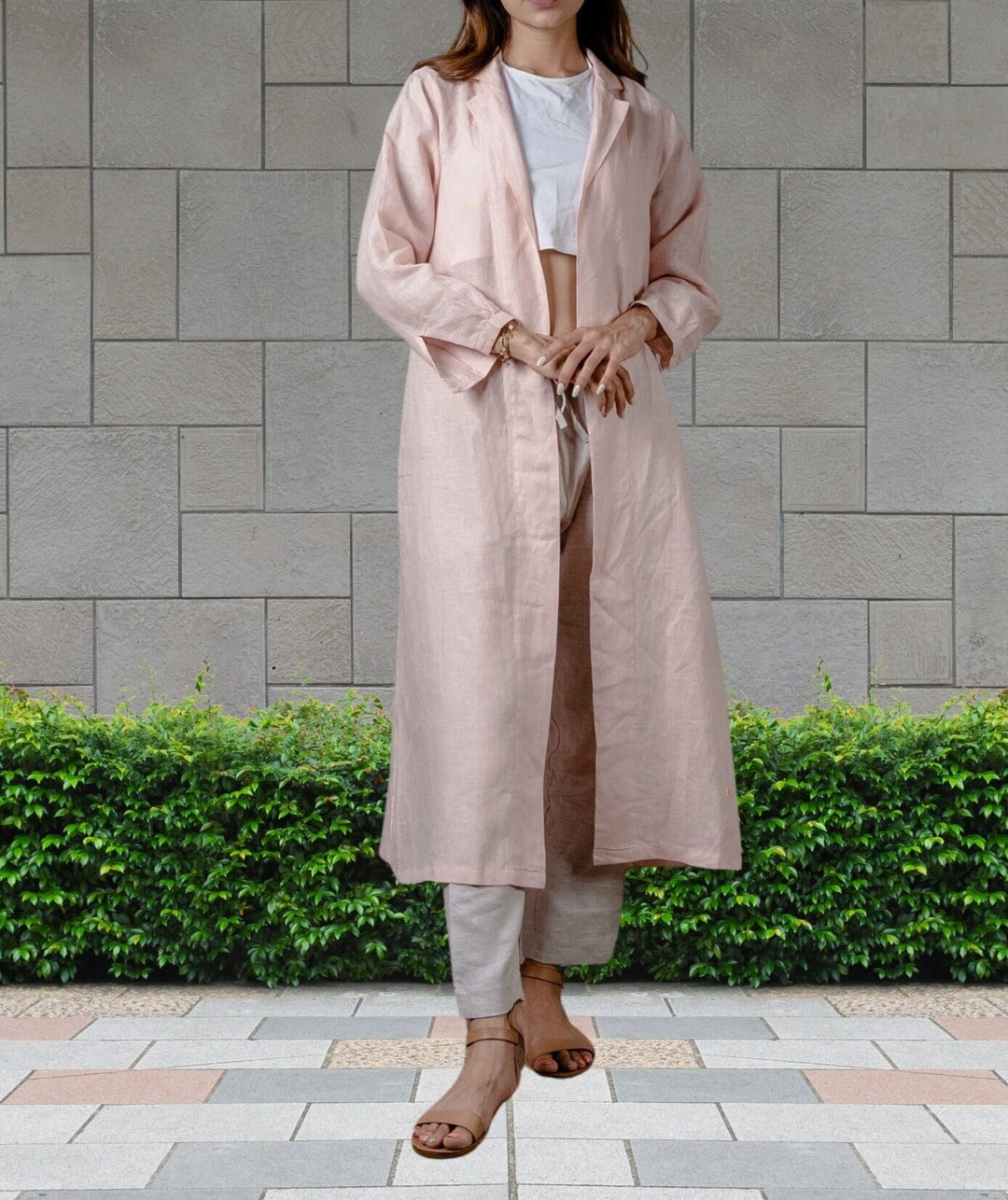 Linen Long Overlay for Women, Linen 3/4 Sleeves Overlay, Casual Wear ...