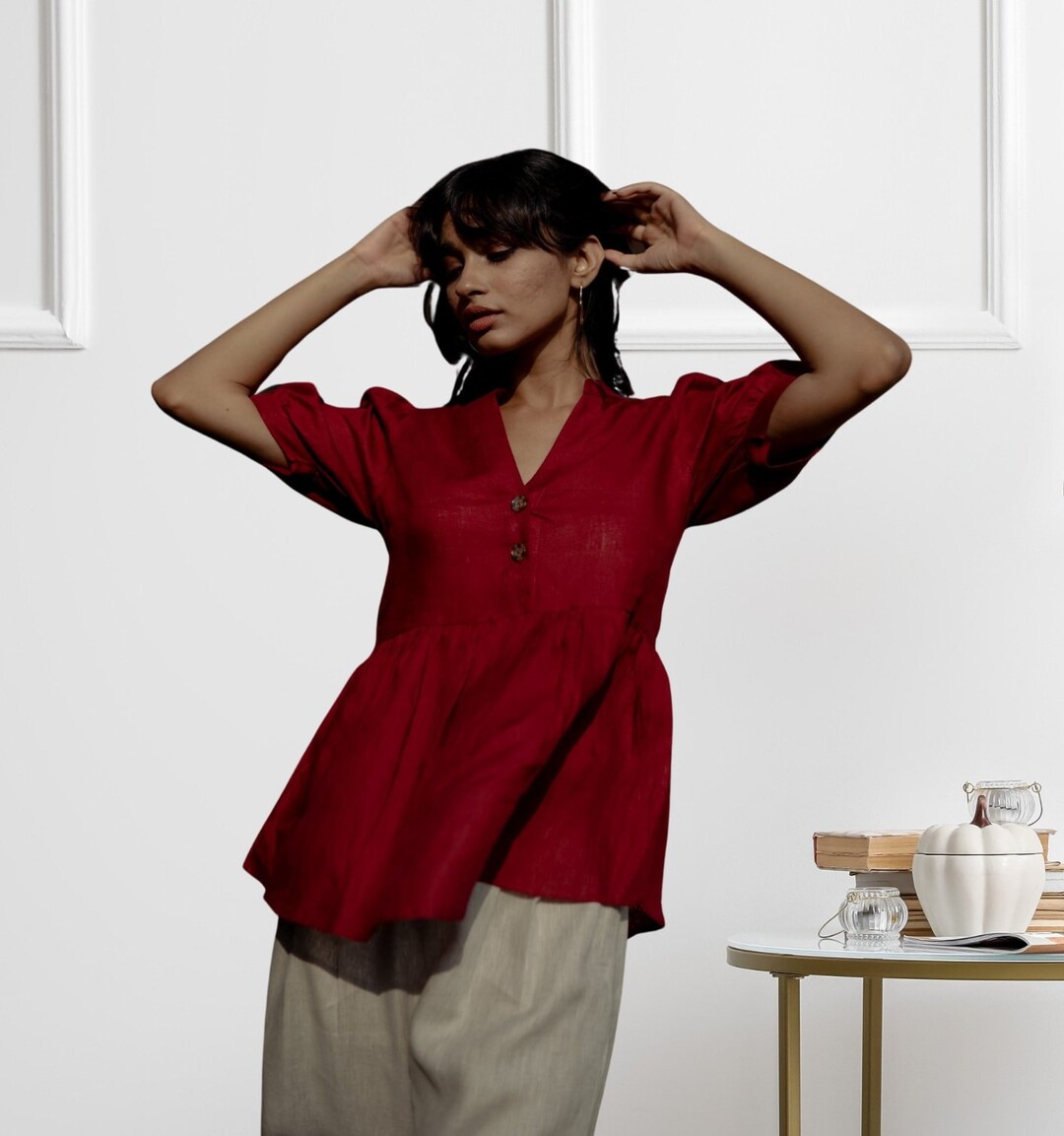 Linen Tank Top / Linen Crop Top / Classic Terracotta Top / V - Etsy