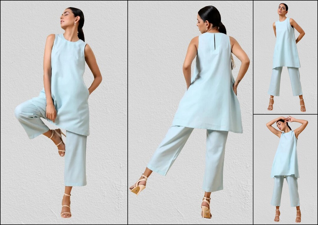 Stylist Cotton Linen Sleeveless Kurta Pant for Women, Work Out Co-ord ...