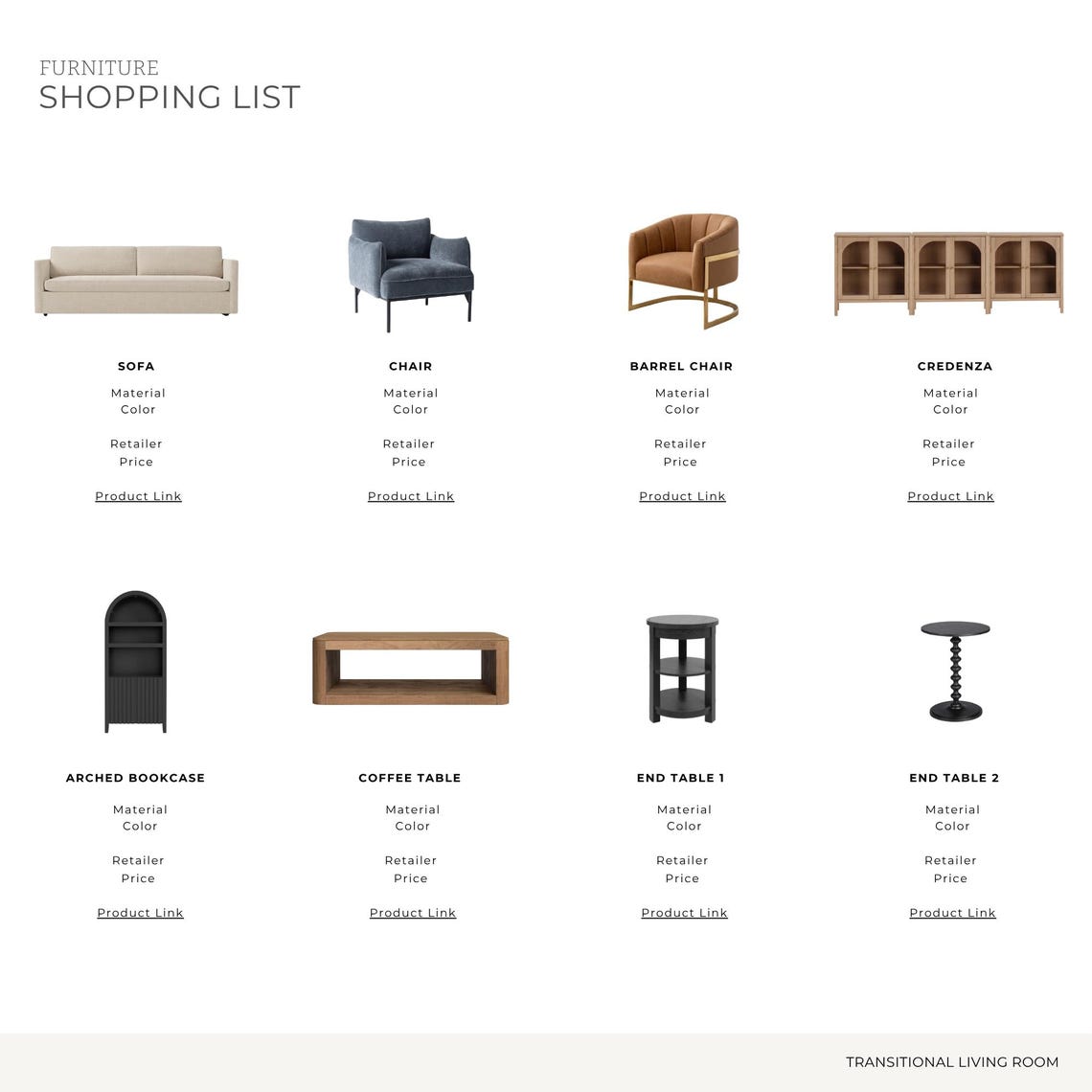 Transitional Living Room Design Style Kit: Mood Board & Shopping List ...