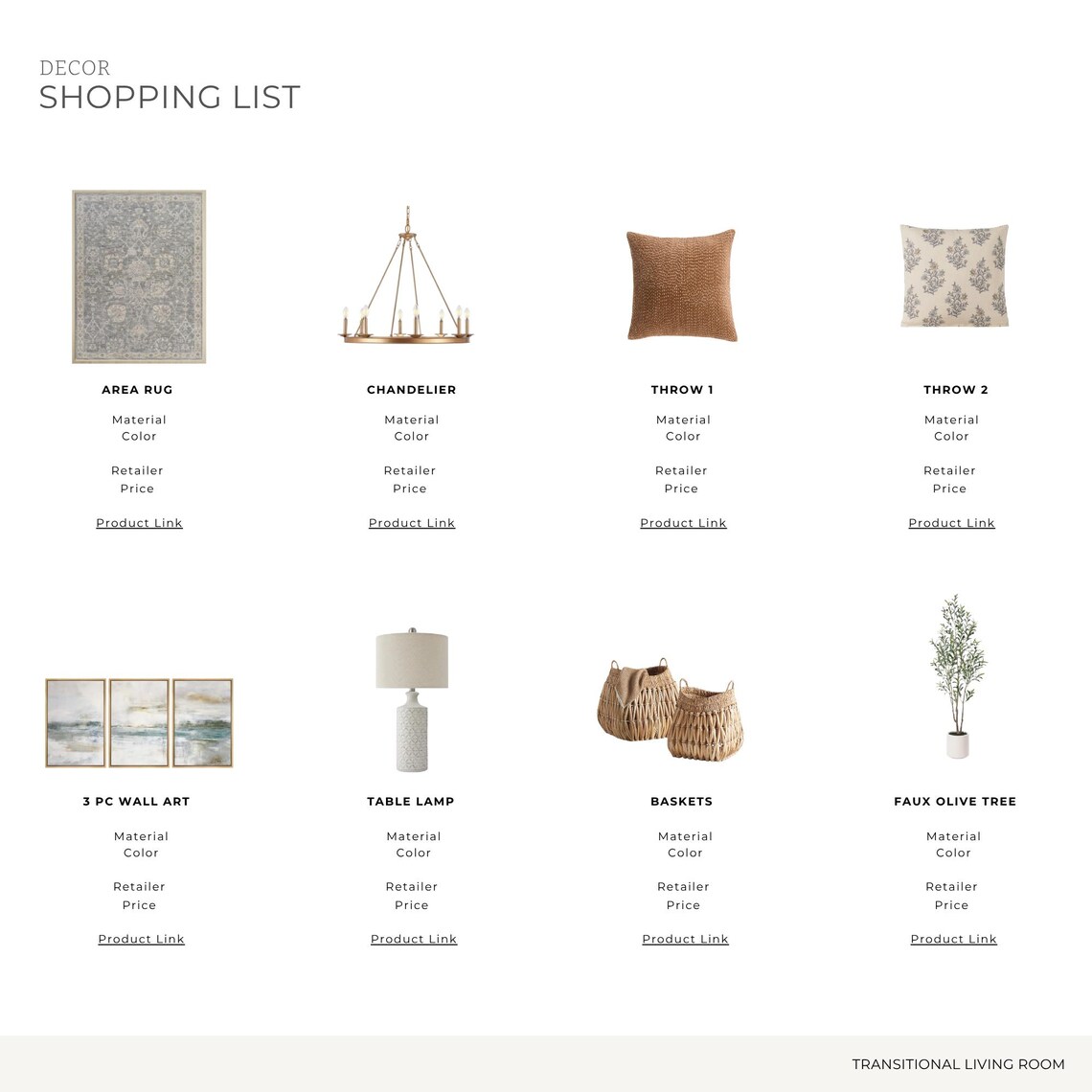 Transitional Living Room Design Style Kit: Mood Board & Shopping List ...