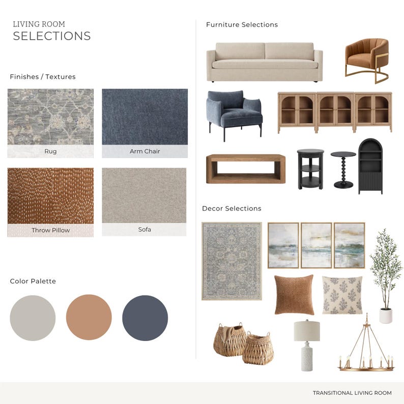 Transitional Living Room Design Style Kit: Mood Board & Shopping List ...