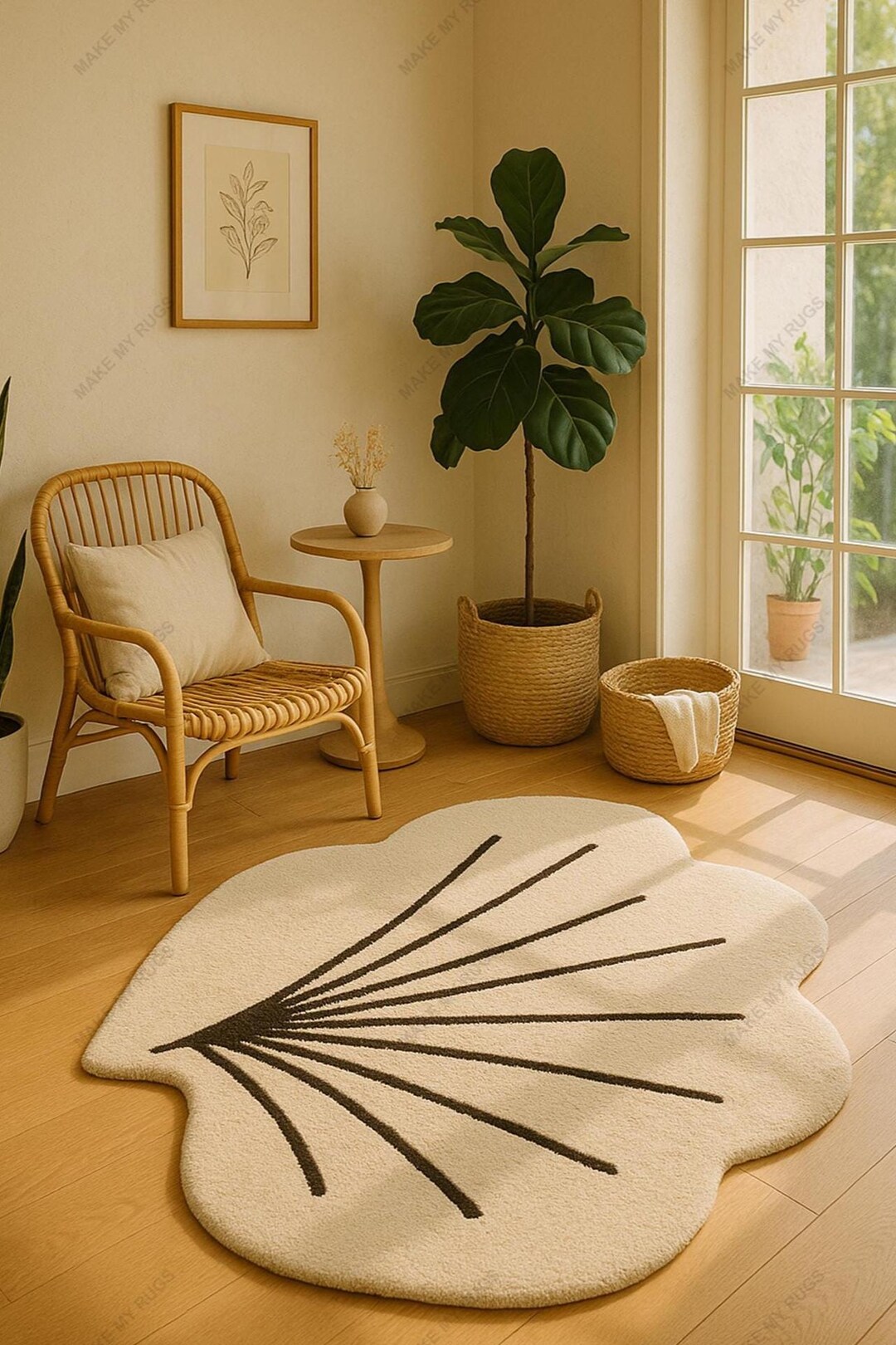 Hand-tufted Wool Rug: Cream Leaf Design, Modern Accent Deco - Etsy