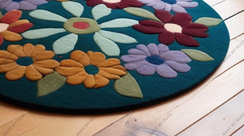Flower Round Rug Hand Tufted Wool Rugs Area Rug for Kitchen Living Room ...