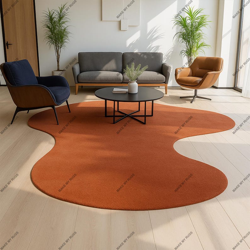 Blue Irregular Hand Made Hand Tufted Wool Rug | Living Room Rugs ...