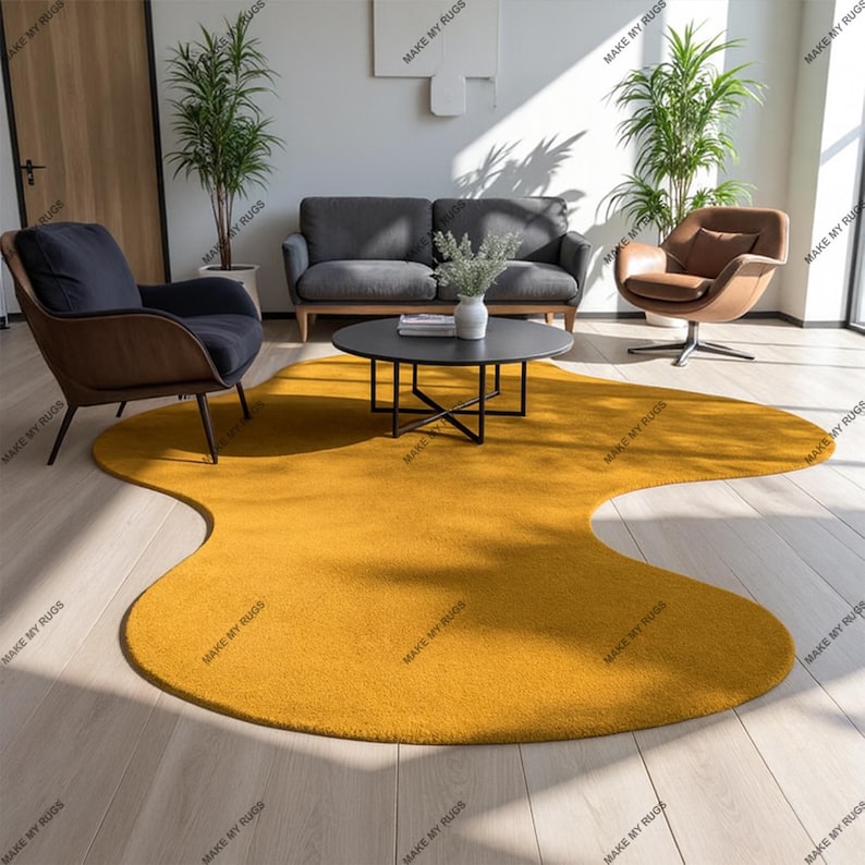 Blue Irregular Hand Made Hand Tufted Wool Rug | Living Room Rugs ...