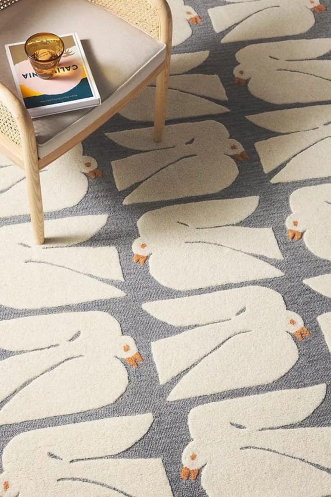 White Birds With Grey Loop Background Hand-tufted 100% Wool Handmade ...