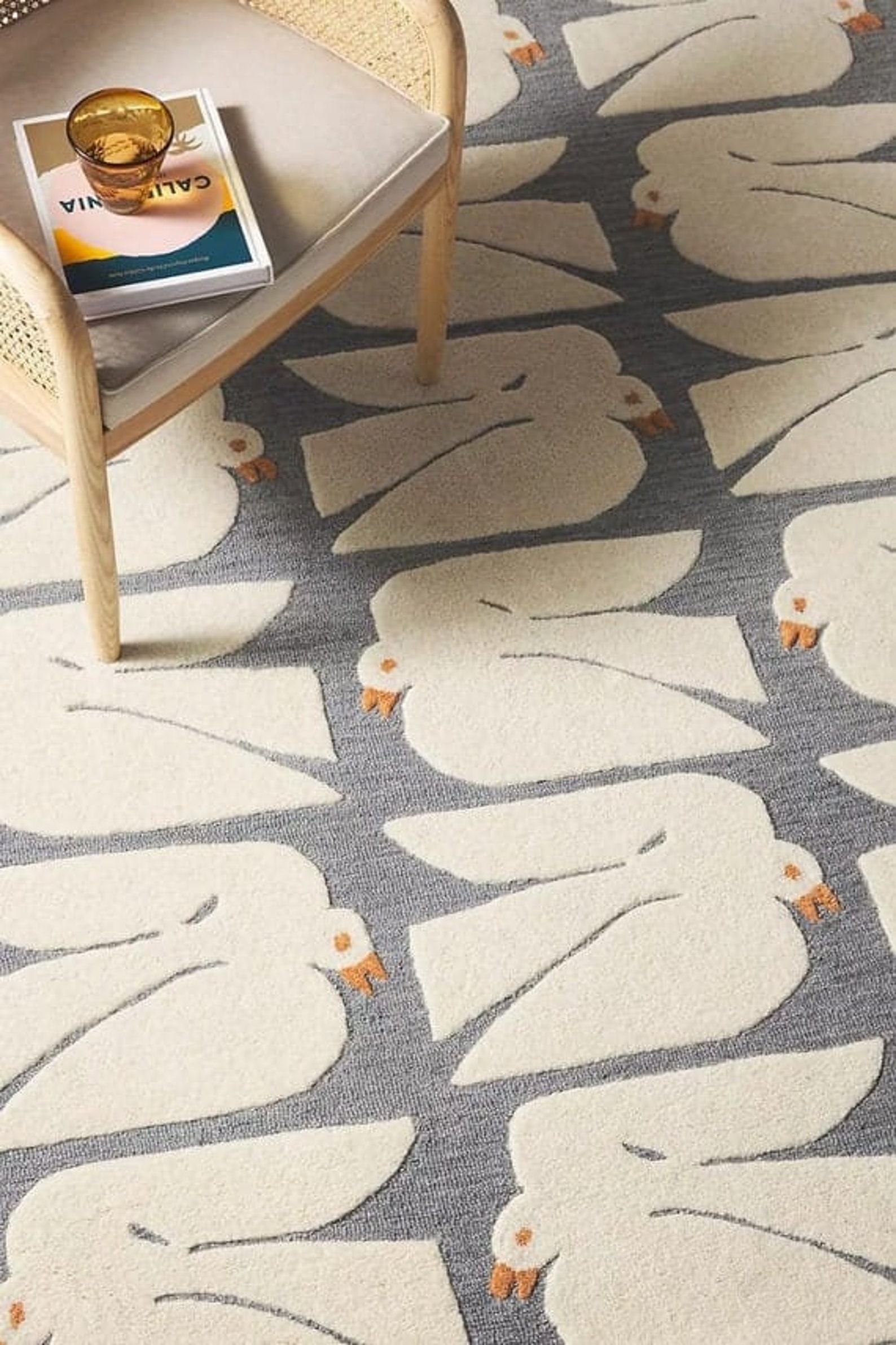 White Birds With Grey Loop Background Hand-tufted 100% Wool Handmade ...